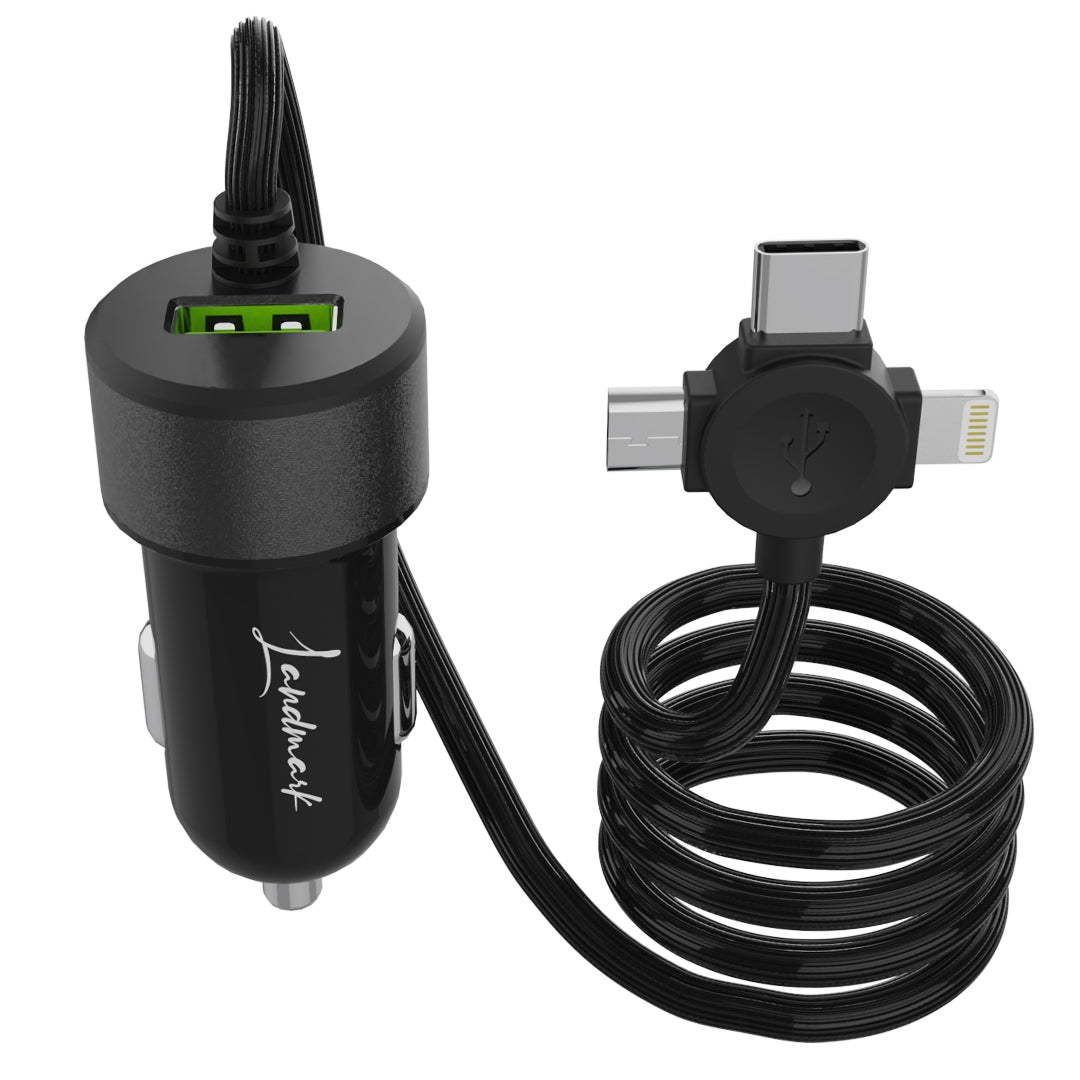 Landmark Car Charger CC608: 3-in-1 Quick Charge, Sleek Design